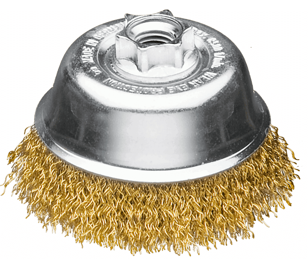 Cup brushes TB dia 100 mm brass wire MES crimped 0.30 mm thread 5/8"-11 ...